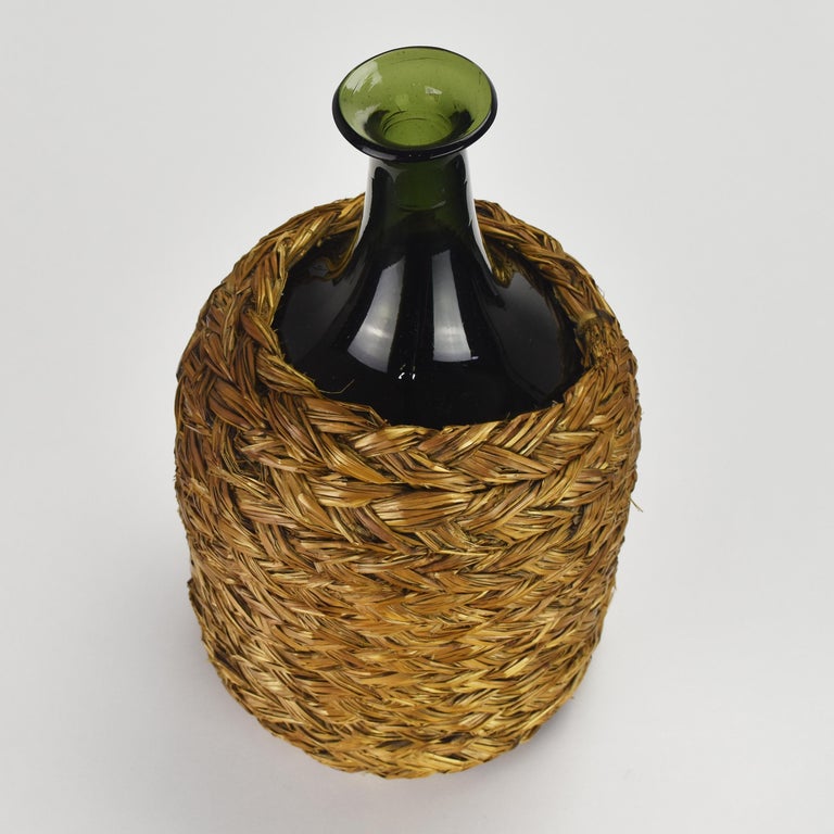 Antique 19th Century French Mouth Blown Glass Wine Bottle Straw Basket ...