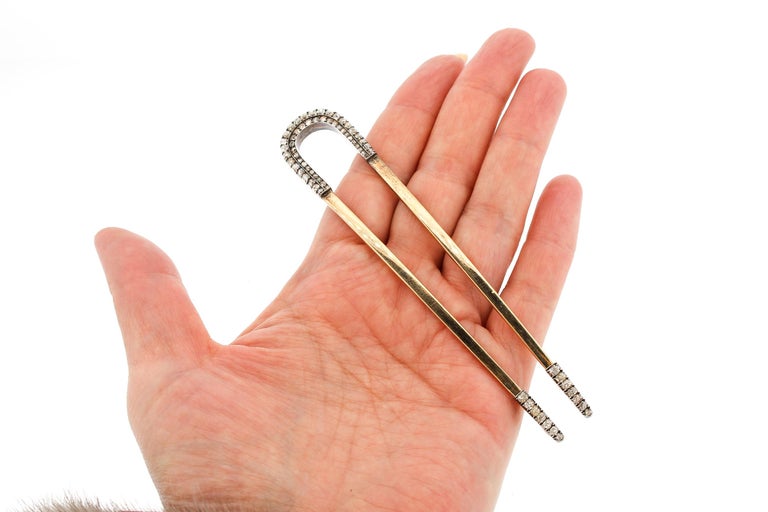 Antique 19th Century French Old Mine Cut Diamond Silver Gold Hair ...