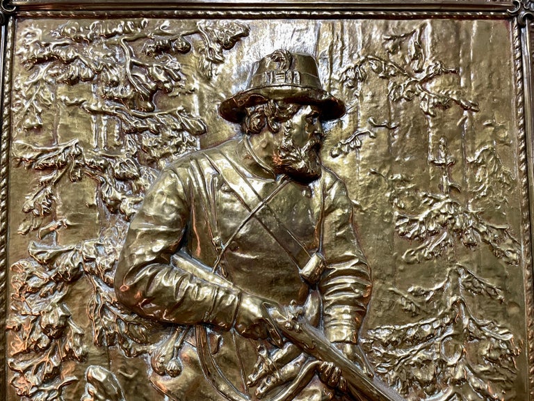 Antique 19th Century French Repoussé Brass Panel, "Hunter and His Dog ...