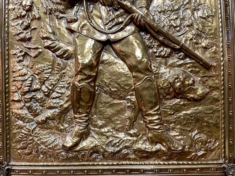 Antique 19th Century French Repoussé Brass Panel, "Hunter and His Dog ...