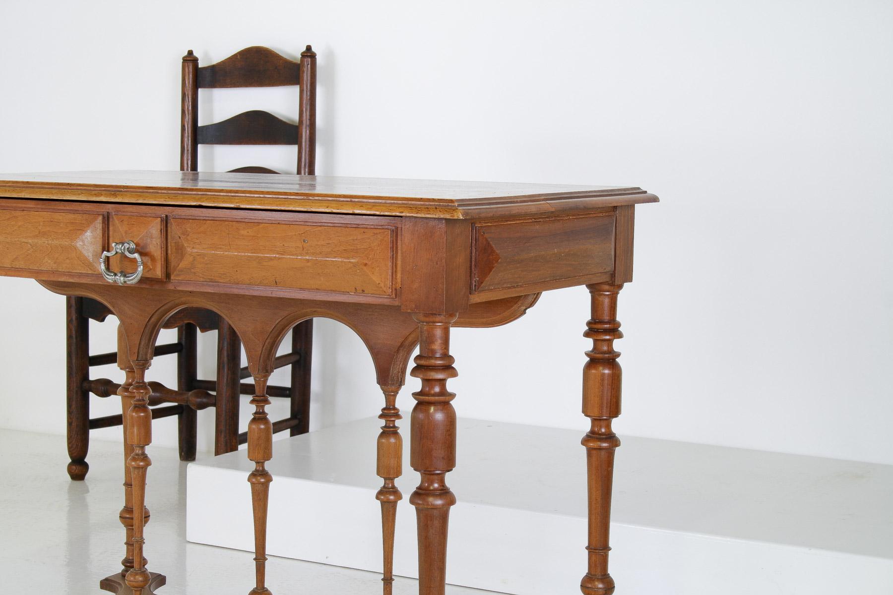 Antique 19th Century Geometric French Walnut Writing Desk or Console ...