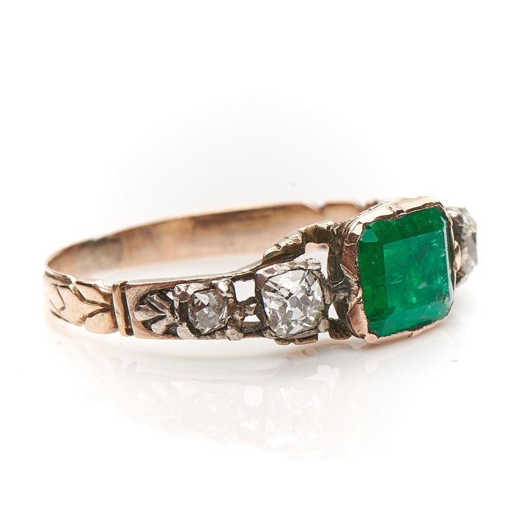 Antique, 19th Century, Georgian, 15 Carat Yellow Gold, Emerald and ...