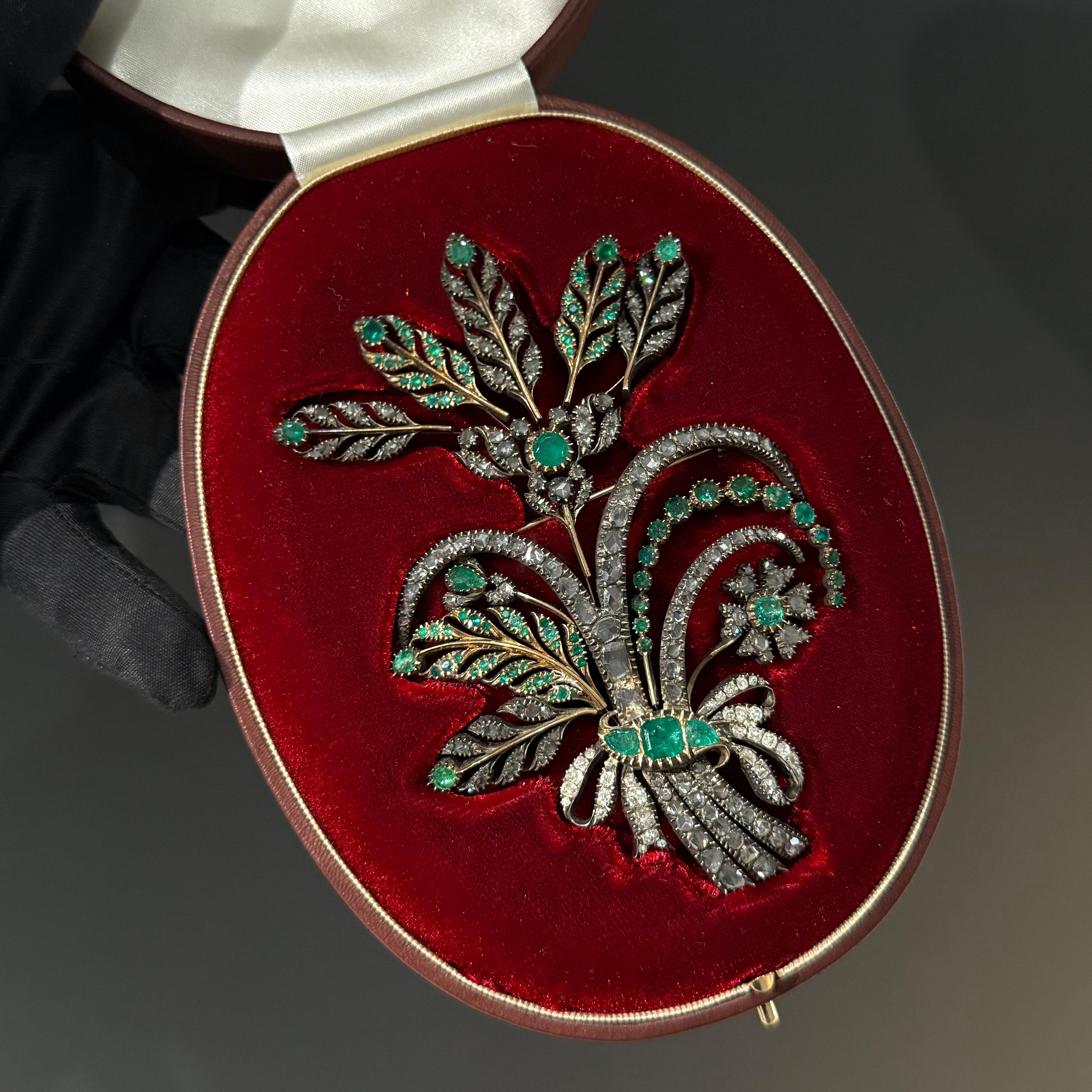 Antique 19th Century Georgian Aigrette En Tremblant Emerald Diamond ...
