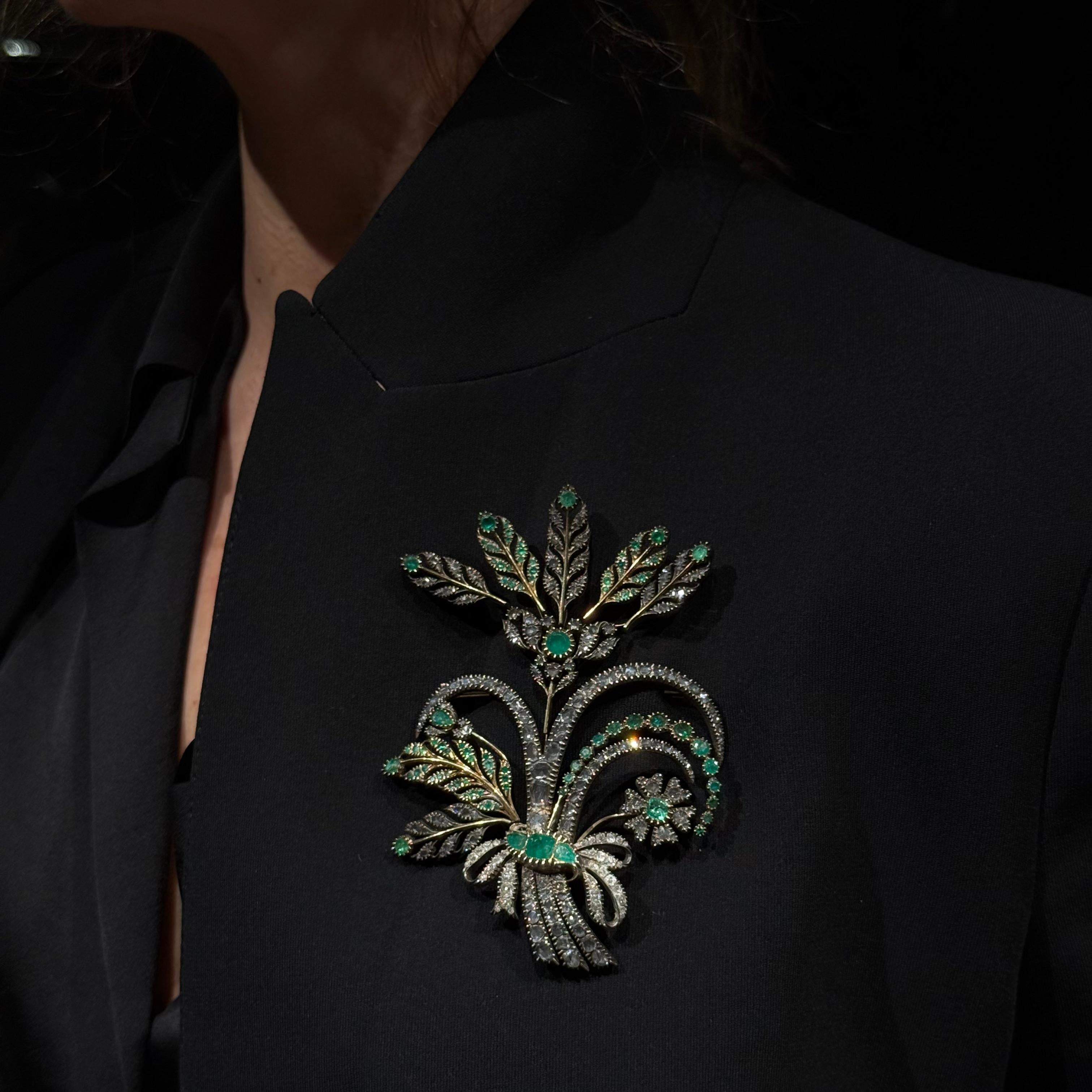 Antique 19th Century Georgian Aigrette En Tremblant Emerald Diamond ...