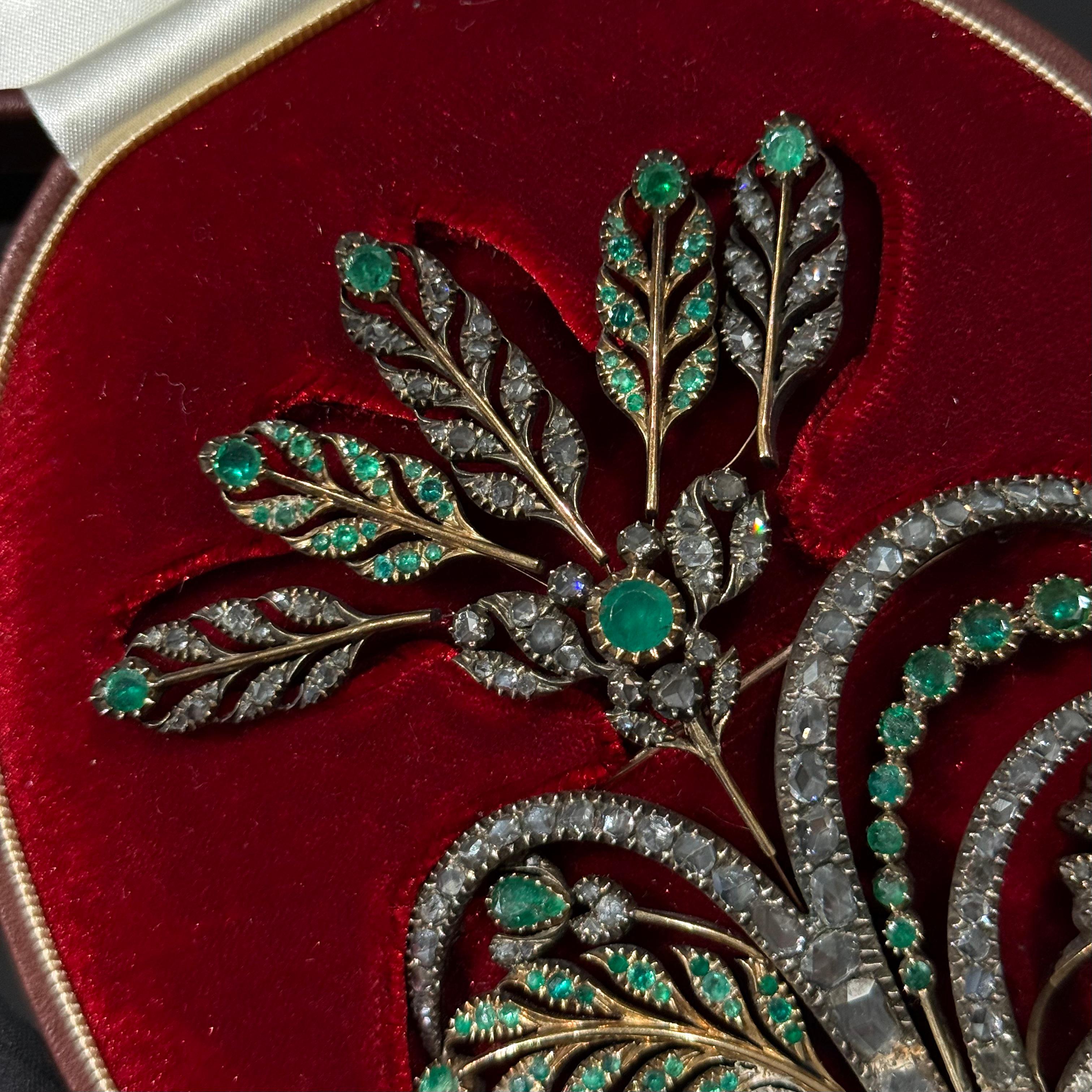 Antique 19th Century Georgian Aigrette En Tremblant Emerald Diamond ...