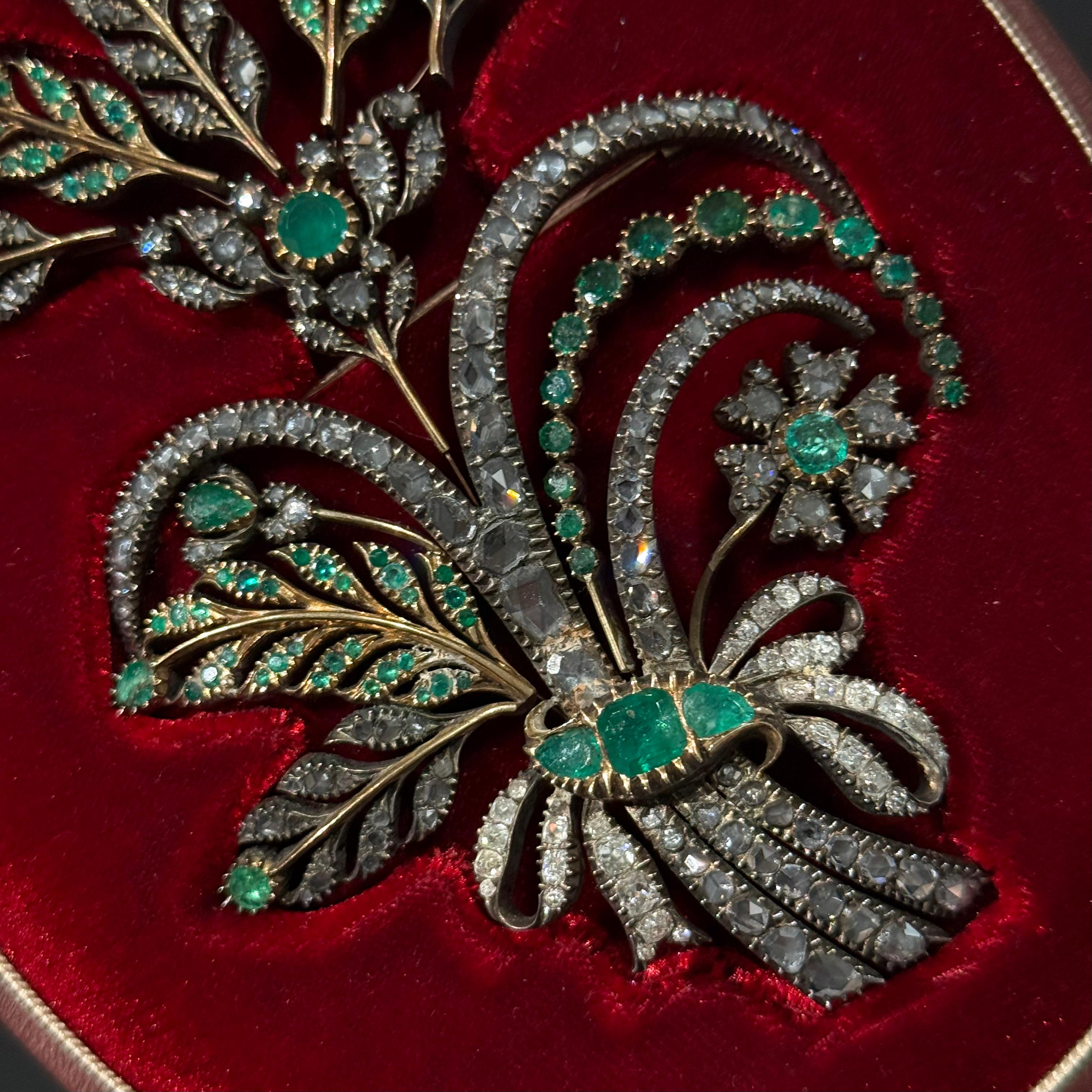 Antique 19th Century Georgian Aigrette En Tremblant Emerald Diamond ...