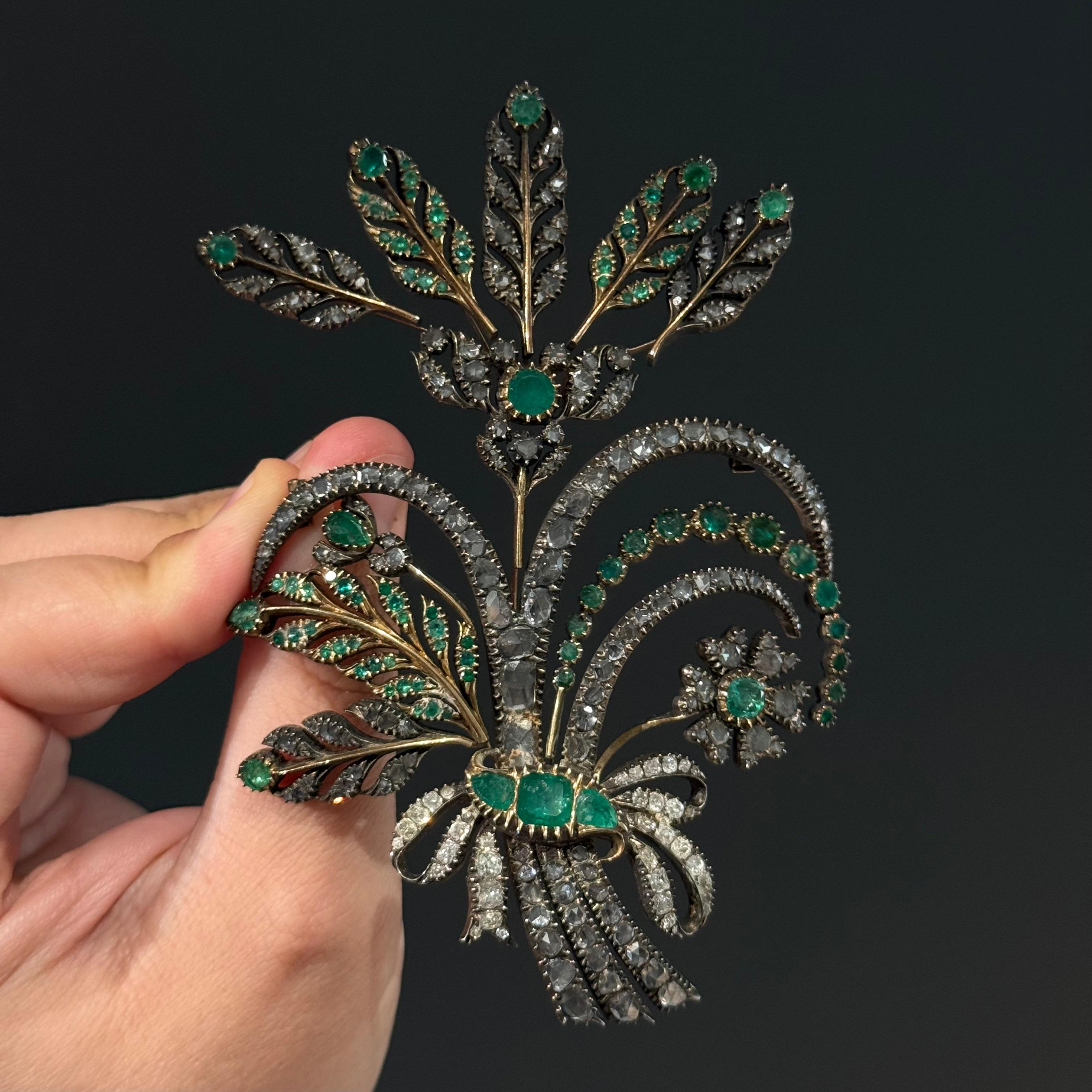 Antique 19th Century Georgian Aigrette En Tremblant Emerald Diamond ...