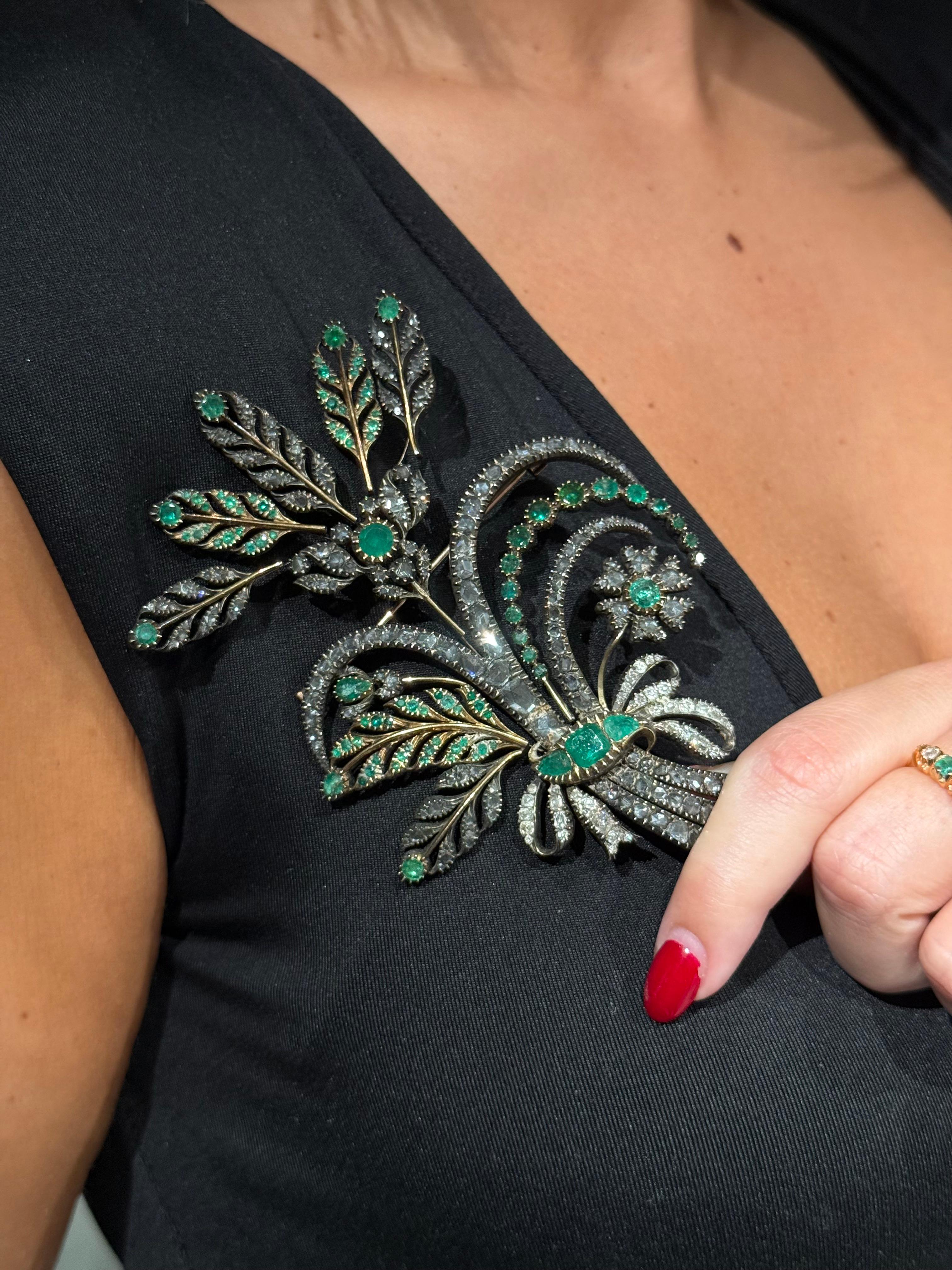 Antique 19th Century Georgian Aigrette En Tremblant Emerald Diamond ...