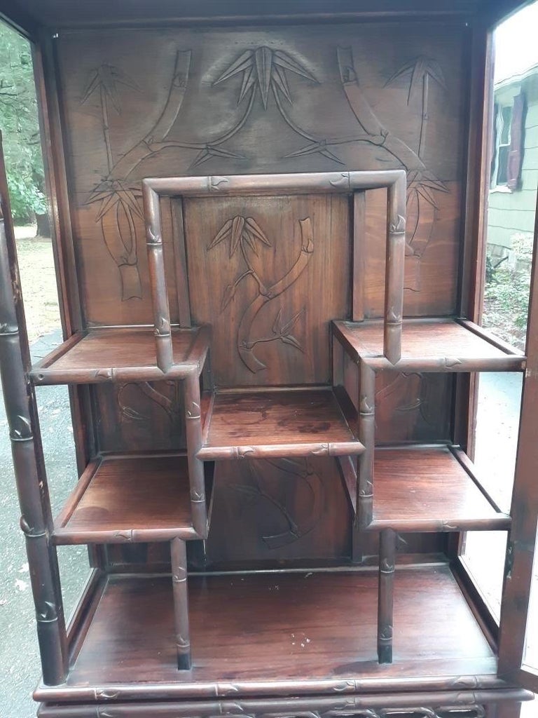 Antique 19th Century Hand Carved Chinese Display Curio Cabinet For Sale ...
