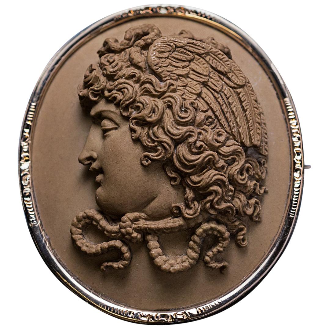 Antique 19th Century Italian Carved Lava Cameo Medusa Gorgon Brooch Pin ...