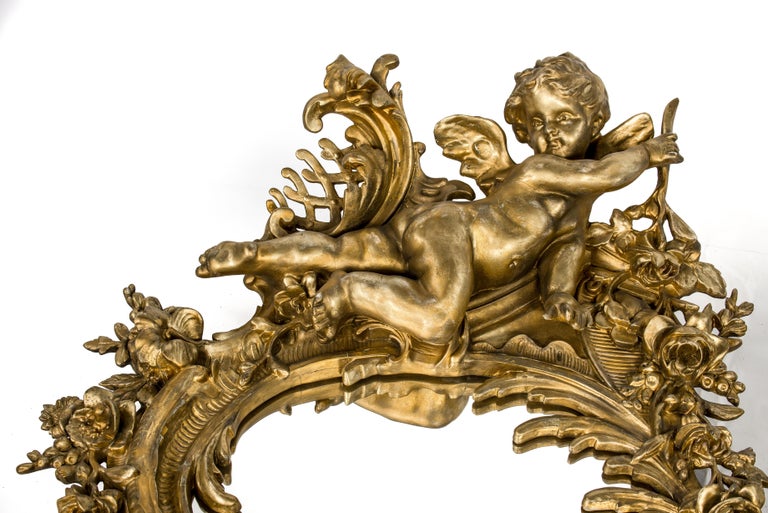 Antique 19th Century Italian Gold Rococo Wall Mirror with Large Cherub ...