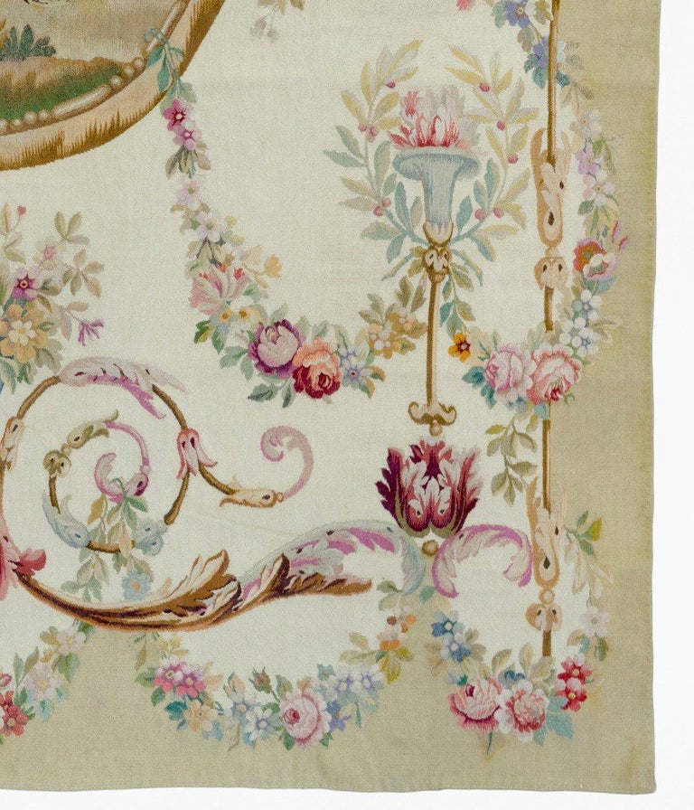 Antique 19th Century Ivory Ornate Floral French Aubusson Tapestry For ...
