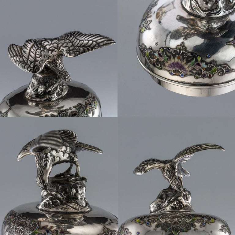 Antique 19th Century Japanese Solid Silver, Enamel and Shibayama Koro ...