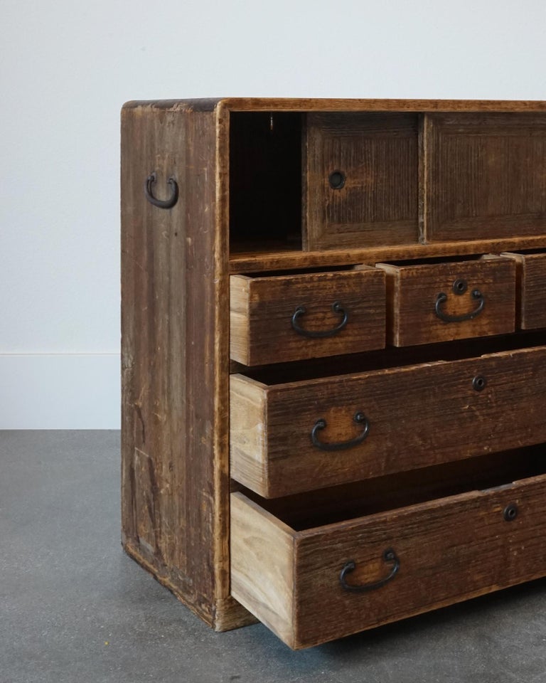 Antique 19th Century Japanese Tansu Chest, Wabi Sabi, Cedar Wood, Meiji ...