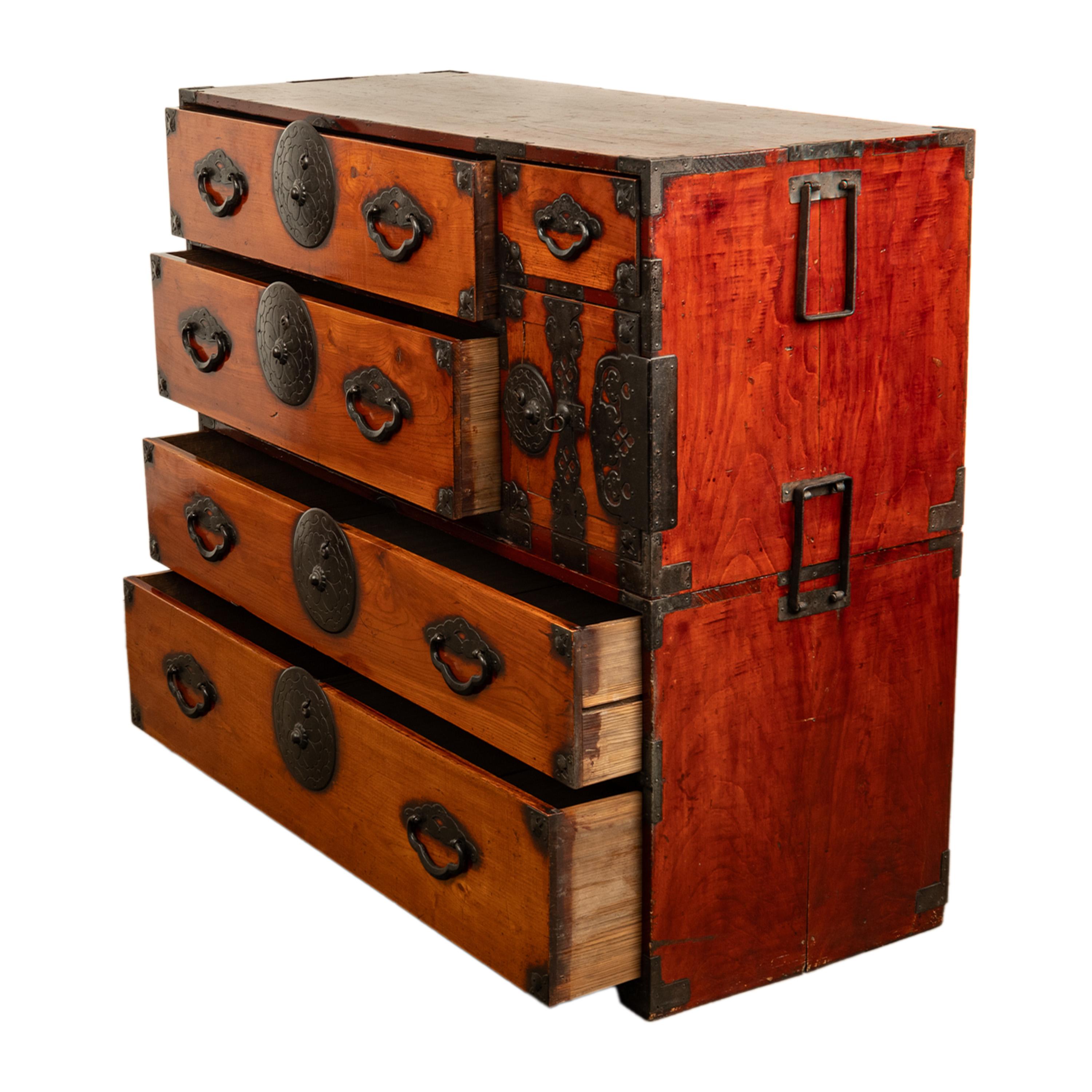 Antique 19th Century Meiji Period Japanese Tansu Isho Dansu Two Section Chest For Sale at 1stDibs
