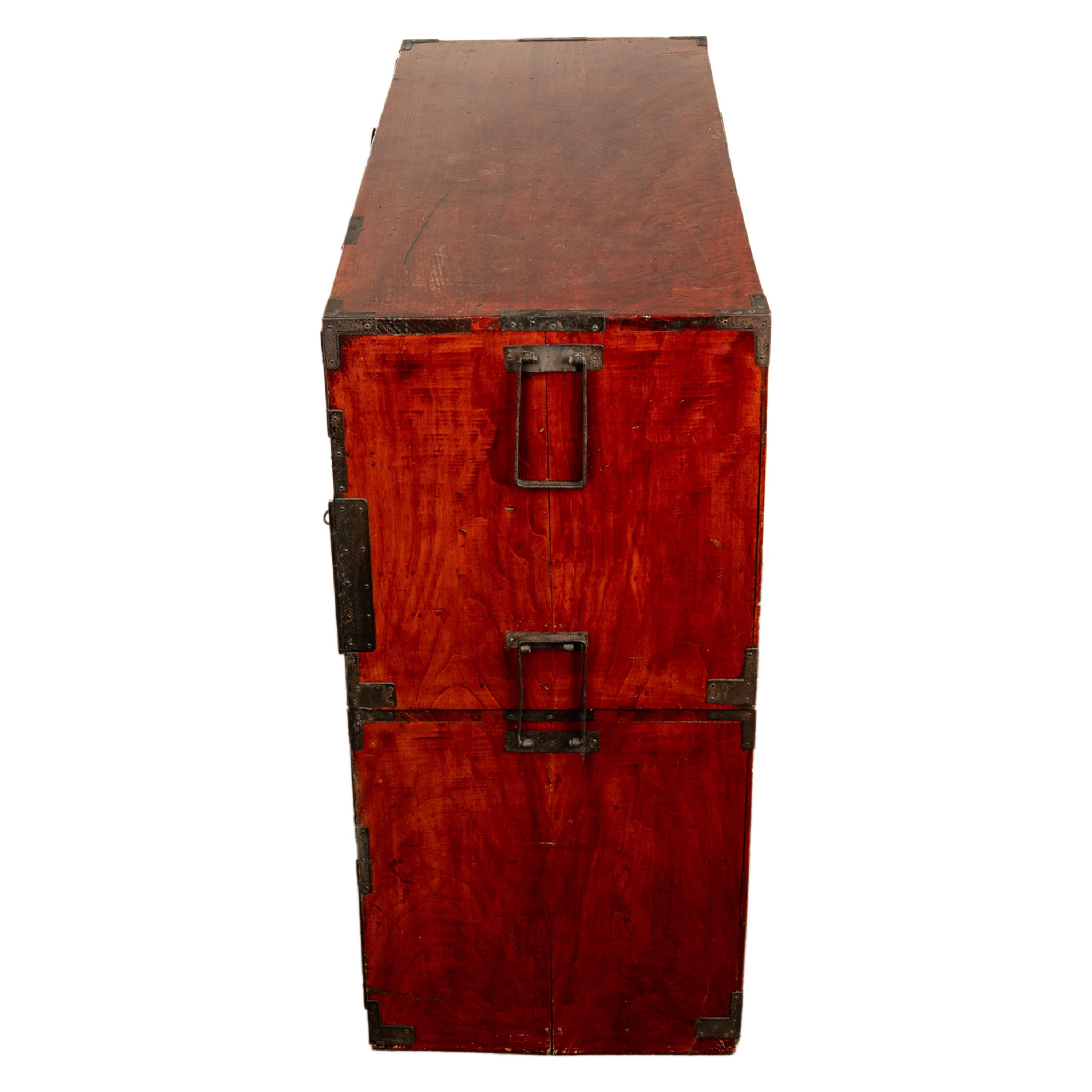 Antique 19th Century Meiji Period Japanese Tansu Isho Dansu Two Section Chest For Sale at 1stDibs