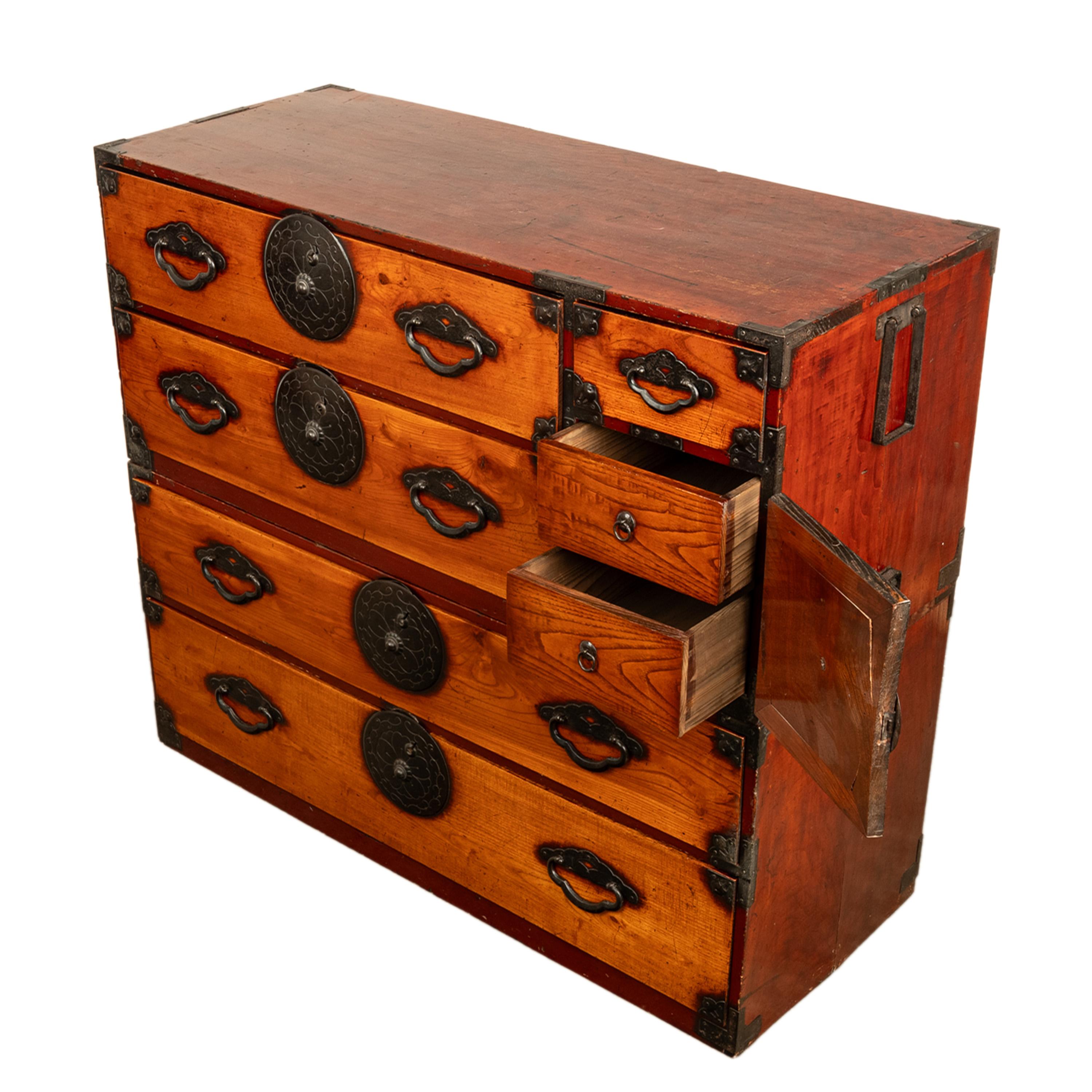 Antique 19th Century Meiji Period Japanese Tansu Isho Dansu Two Section Chest For Sale at 1stDibs