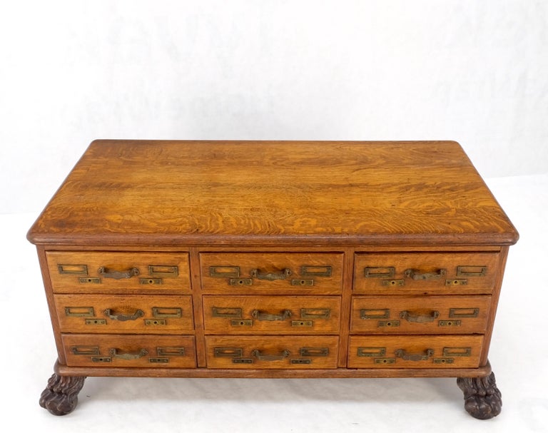 Antique 19th Century Oak Carved Lion Feet 9 Drawers File Cabinet ...