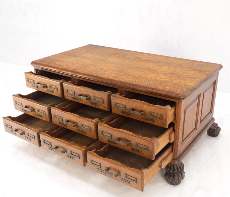 Antique 19th Century Oak Carved Lion Feet 9 Drawers File Cabinet ...