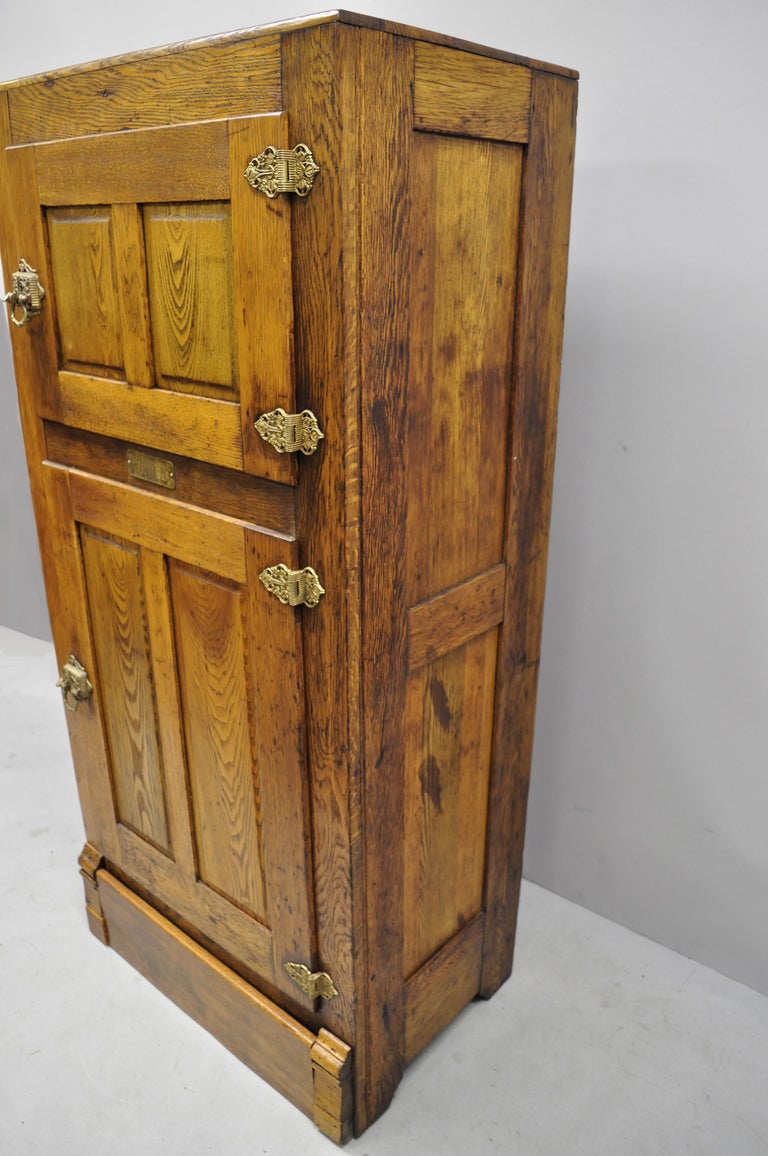 Antique 19th Century Oak Wood Two Door Ice Box Freezer Fridge by ...