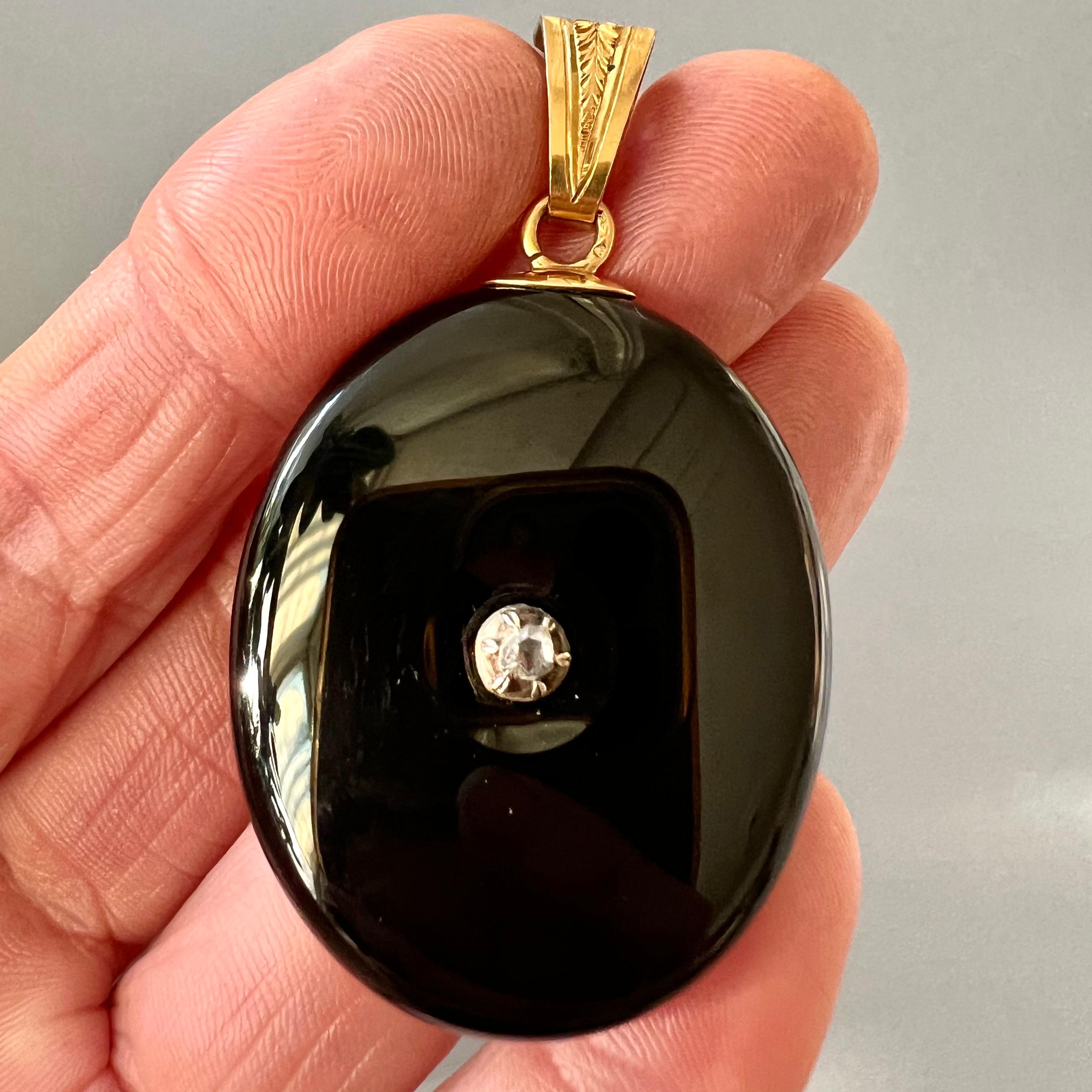 Antique 19th Century Onyx and Diamond Mourning Locket Pendant For Sale ...