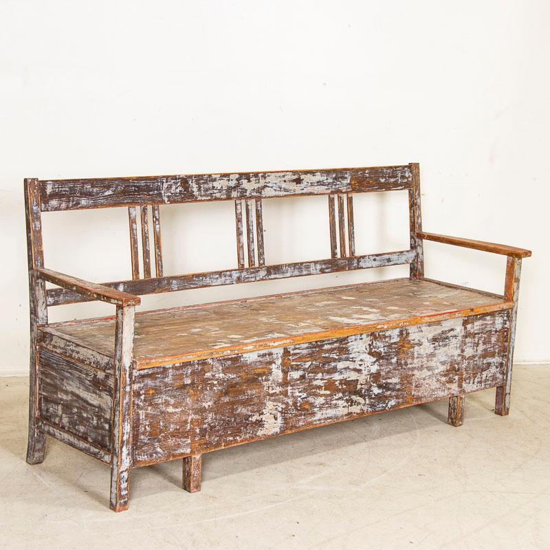 Antique 19th Century Original White Painted Swedish Storage Bench at ...
