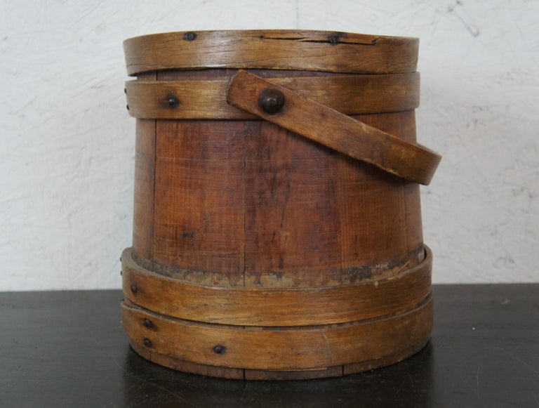 Antique 19th Century Primitive Wooden Firkin Sugar Bucket Bail Basket ...