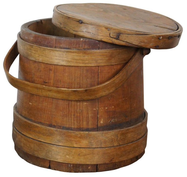 Antique 19th Century Primitive Wooden Firkin Sugar Bucket Bail Basket ...