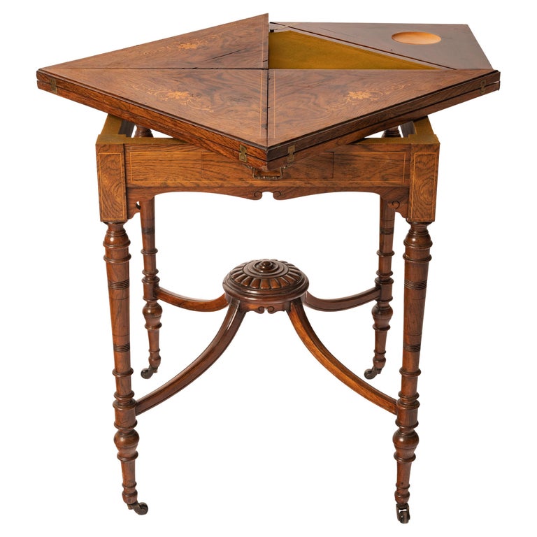 Antique 19th Century Rosewood Marquetry Inlaid Envelope Card Games ...