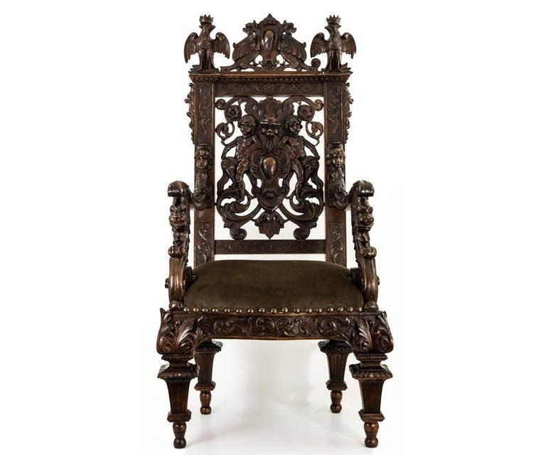 Antique 19th Century Royal Castle Pair of Hand Carved Italian Throne ...