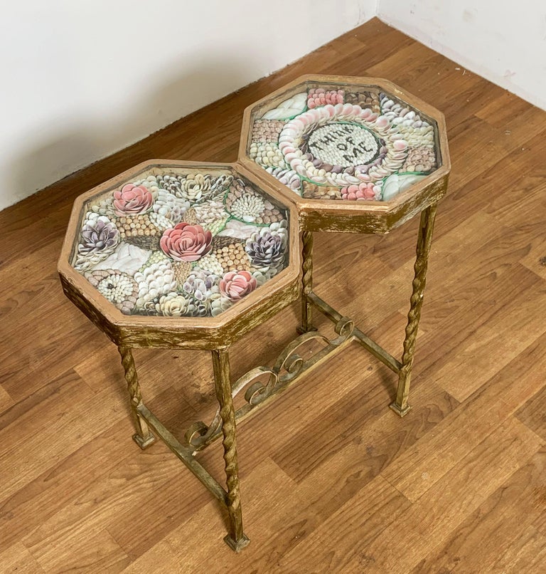 Antique 19th Century Sailor's Valentine in Wrought Iron Table Frame For ...