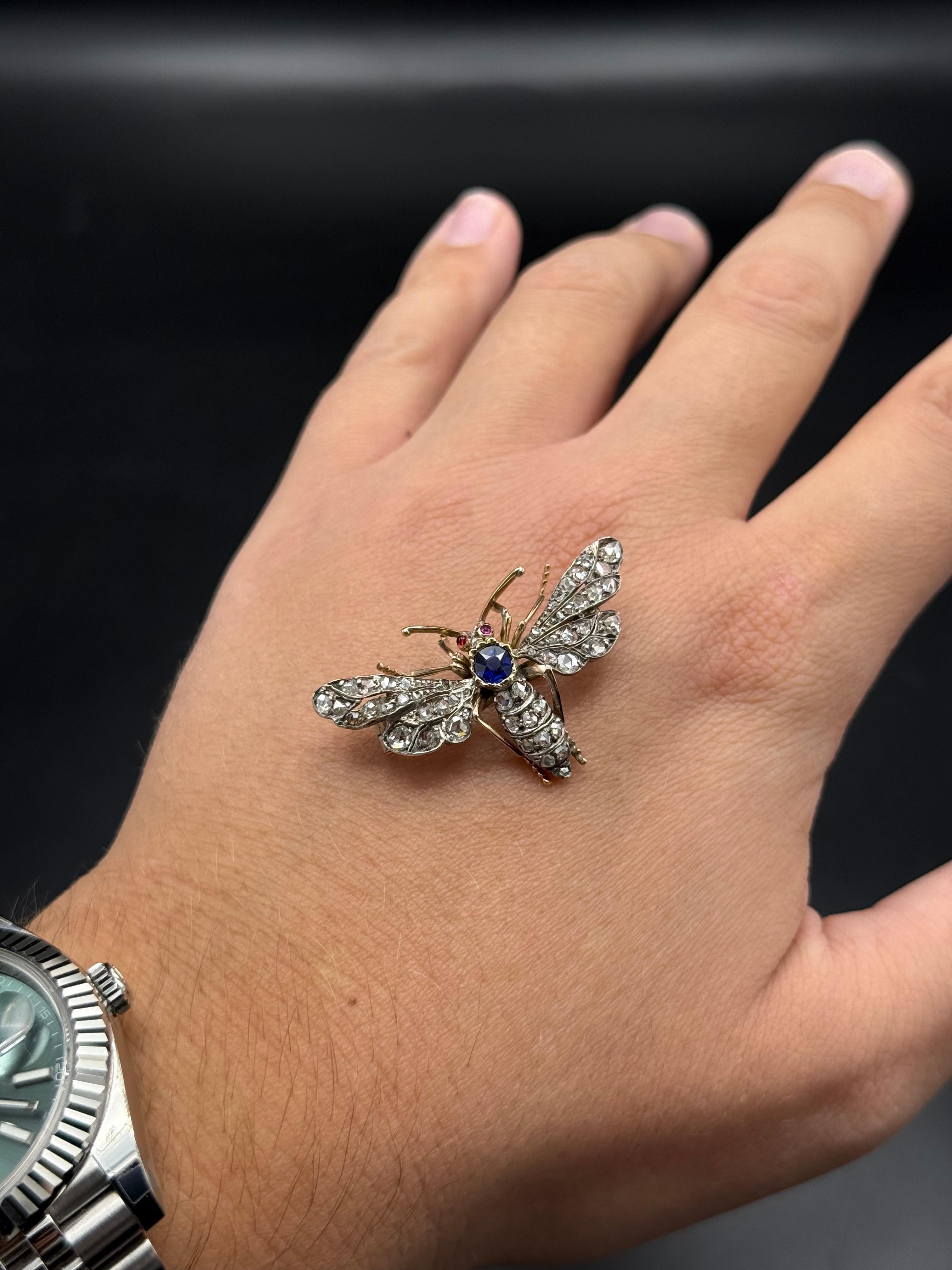 Antique 19th Century Sapphire Ruby Diamond Bee Insect Animal Brooch ...