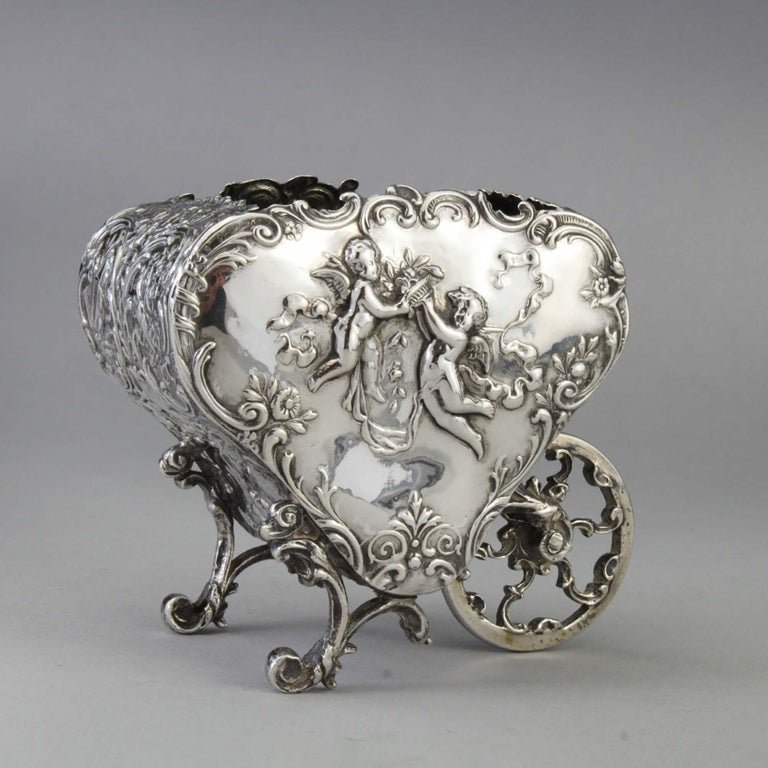 Antique 19th Century Silver Barrow Cellar with Cherubs For Sale at 1stDibs