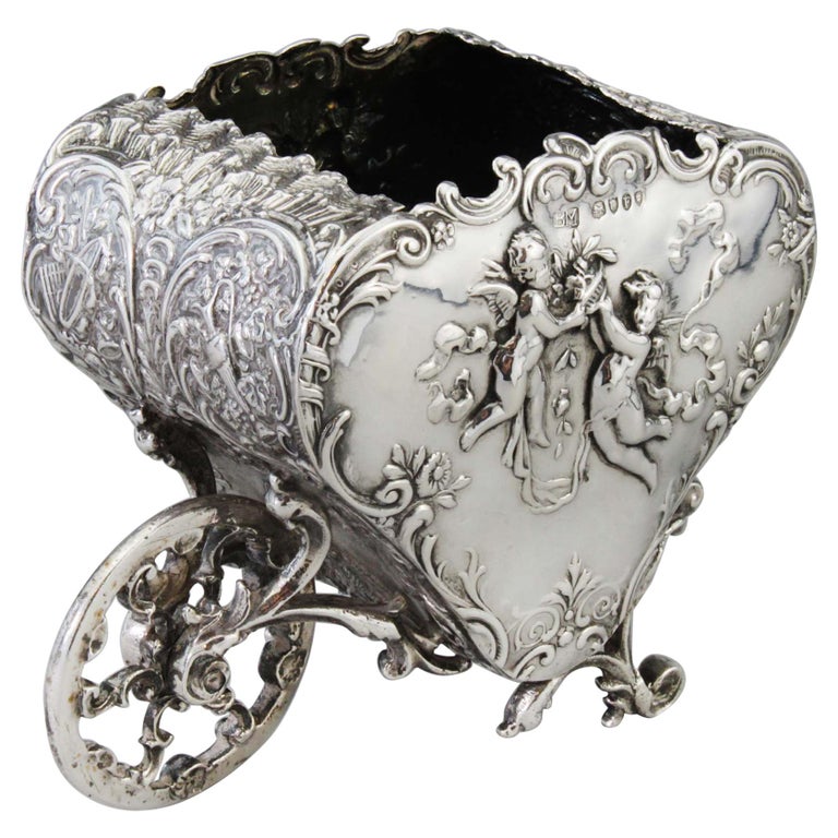 Antique 19th Century Silver Barrow Cellar with Cherubs For Sale at 1stDibs