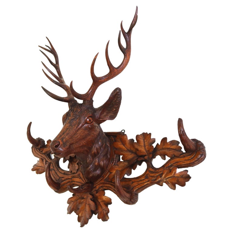 Antique 19th Century Swiss Black Forest Stag Coat Rack / Hat Rack ...