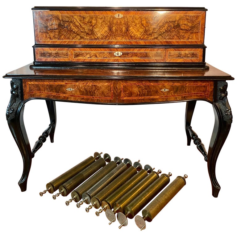 Antique 19th Century Swiss Burled Walnut Music Box on Stand with 10 ...