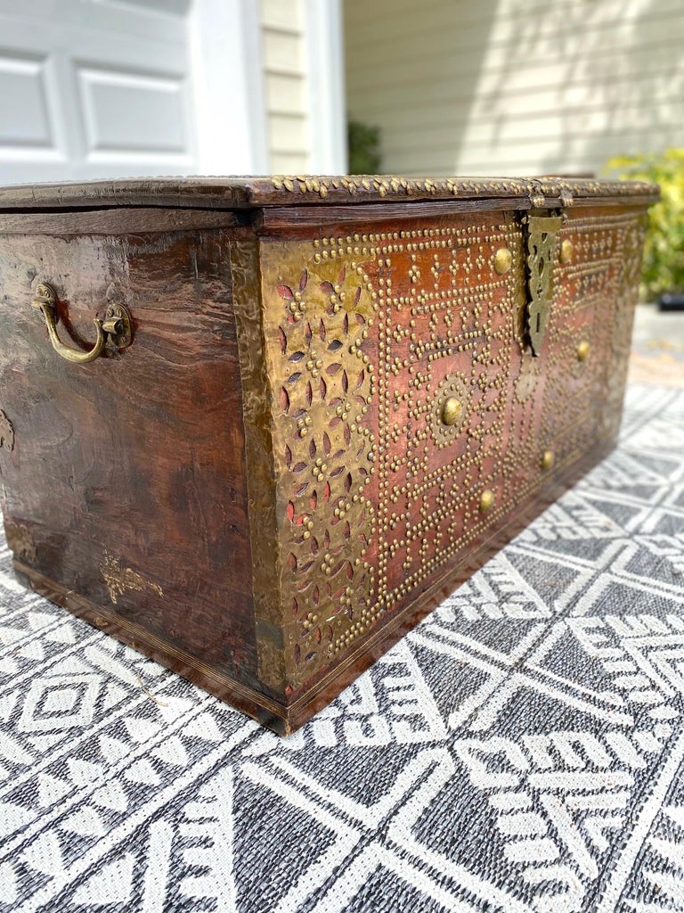 19th Century Antique Zanzibar Chest in Teak Wood and Brass Studs For ...
