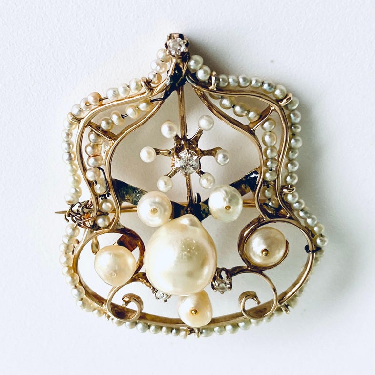 Antique 19th Century Victorian Gold Brooch Pendant with Pearls and ...