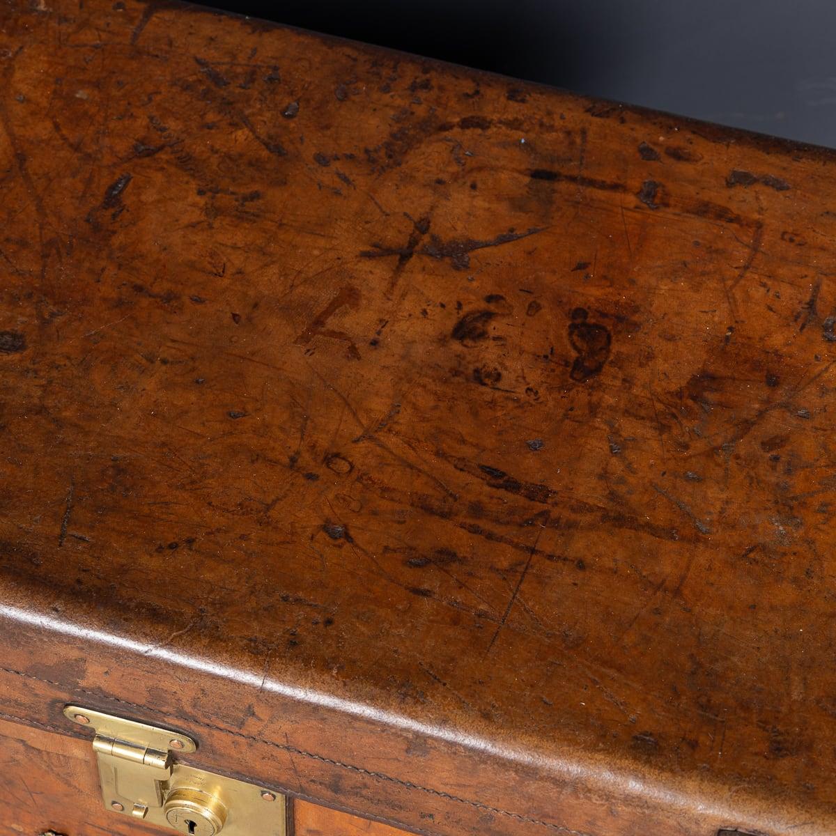 Antique 19th Century Victorian Leather Trunk With Brass Crest c.1890 ...