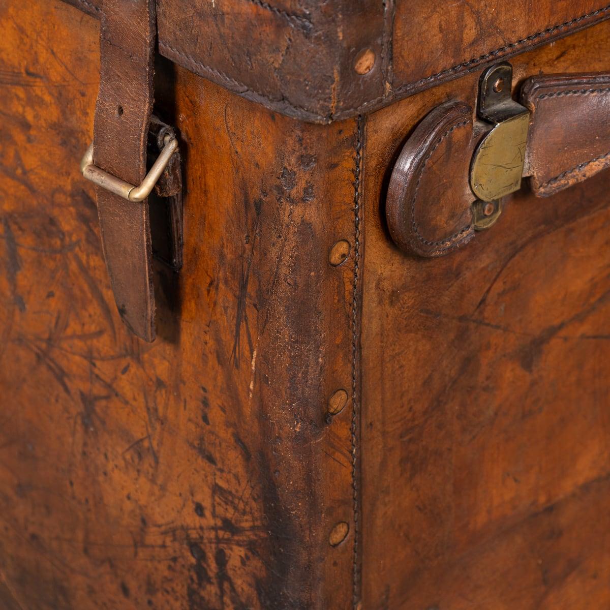Antique 19th Century Victorian Leather Trunk With Brass Crest c.1890 ...
