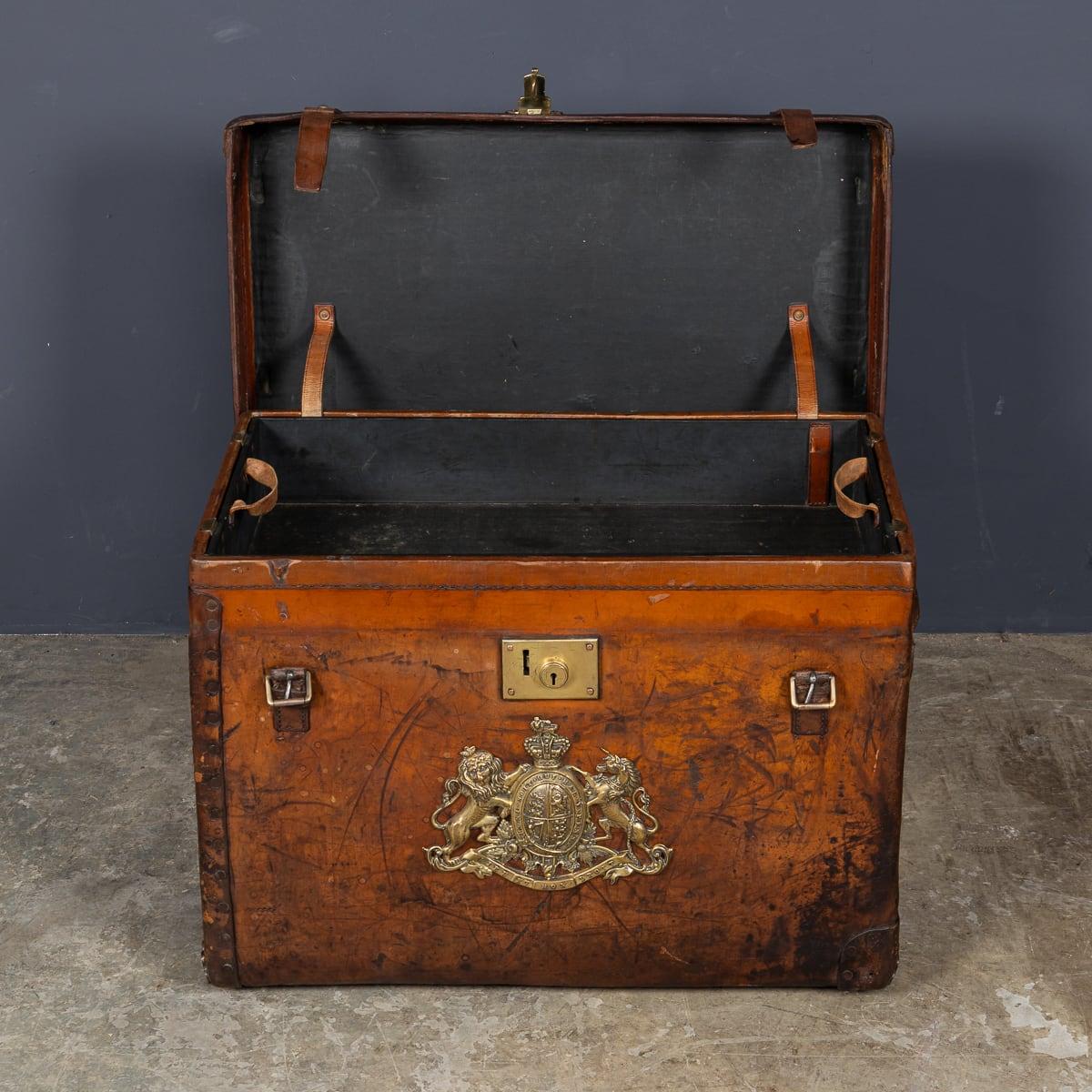 Antique 19th Century Victorian Leather Trunk With Brass Crest c.1890 ...