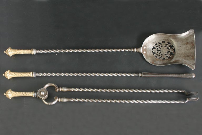Antique 19th Century Victorian Steel Fire Irons For Sale at 1stDibs