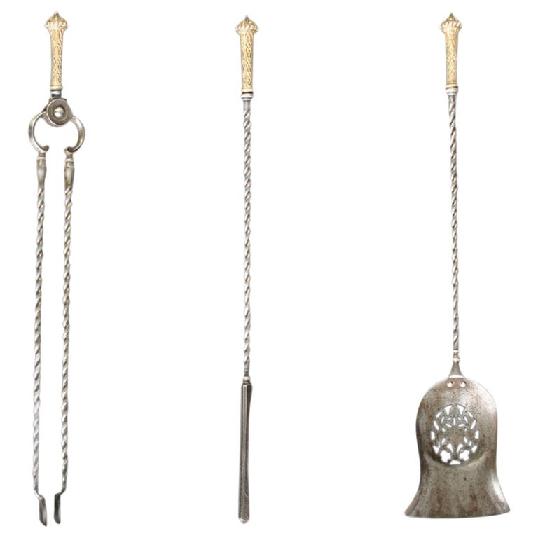 Antique 19th Century Victorian Steel Fire Irons For Sale at 1stDibs