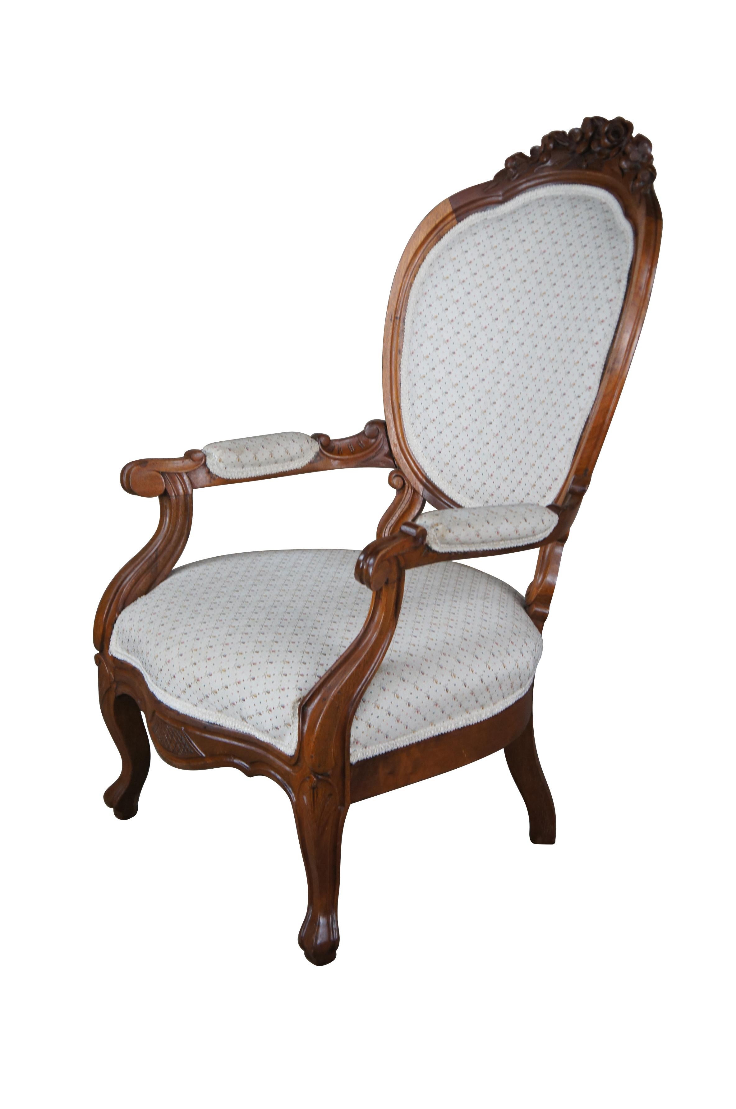 Antique 19th Century Victorian Walnut Carved Balloon Back Parlor Arm ...