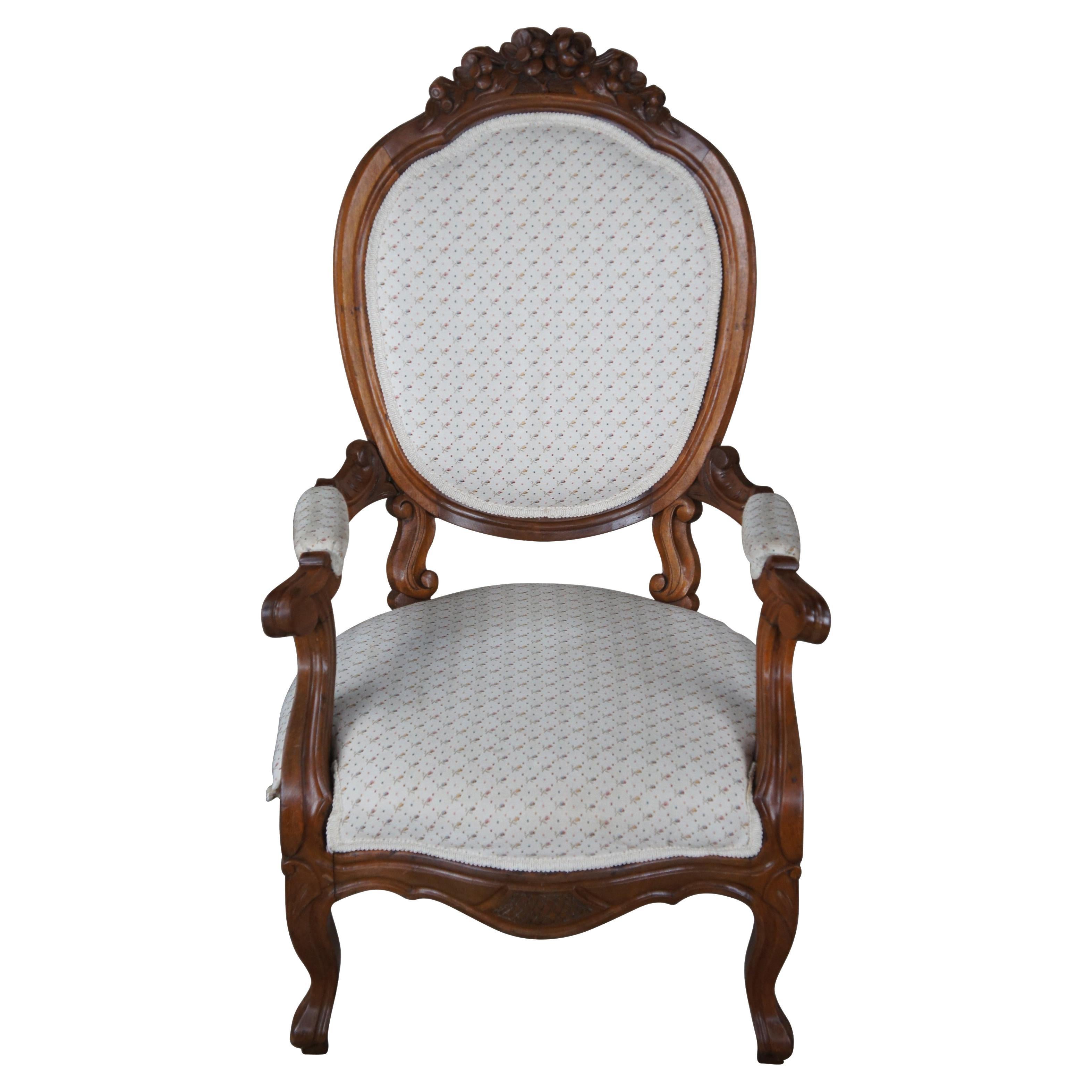 Antique 19th Century Victorian Walnut Carved Balloon Back Parlor Arm ...