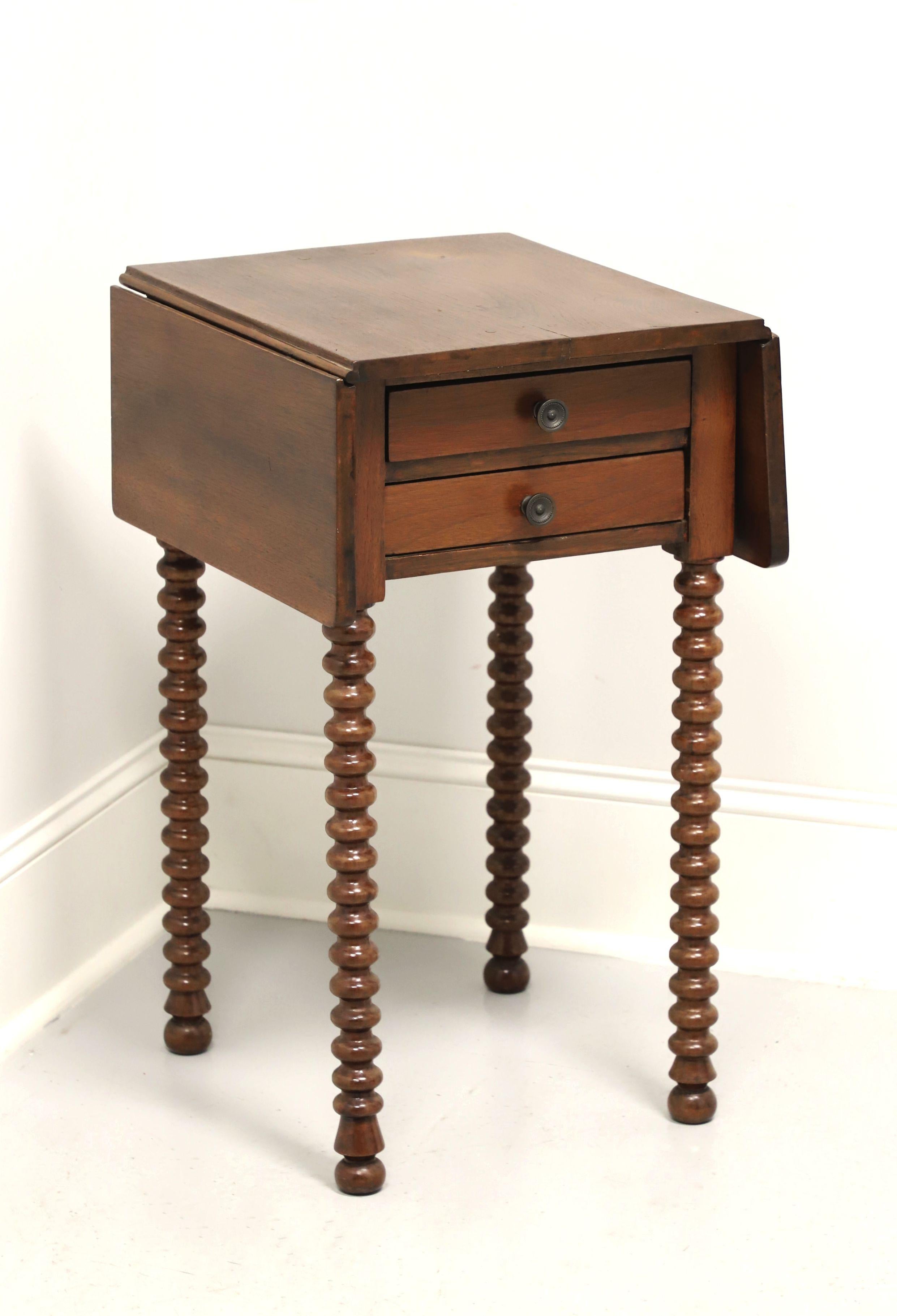 Antique 19th Century Walnut Two Drawer Drop-Leaf Side Table with Bobbin ...