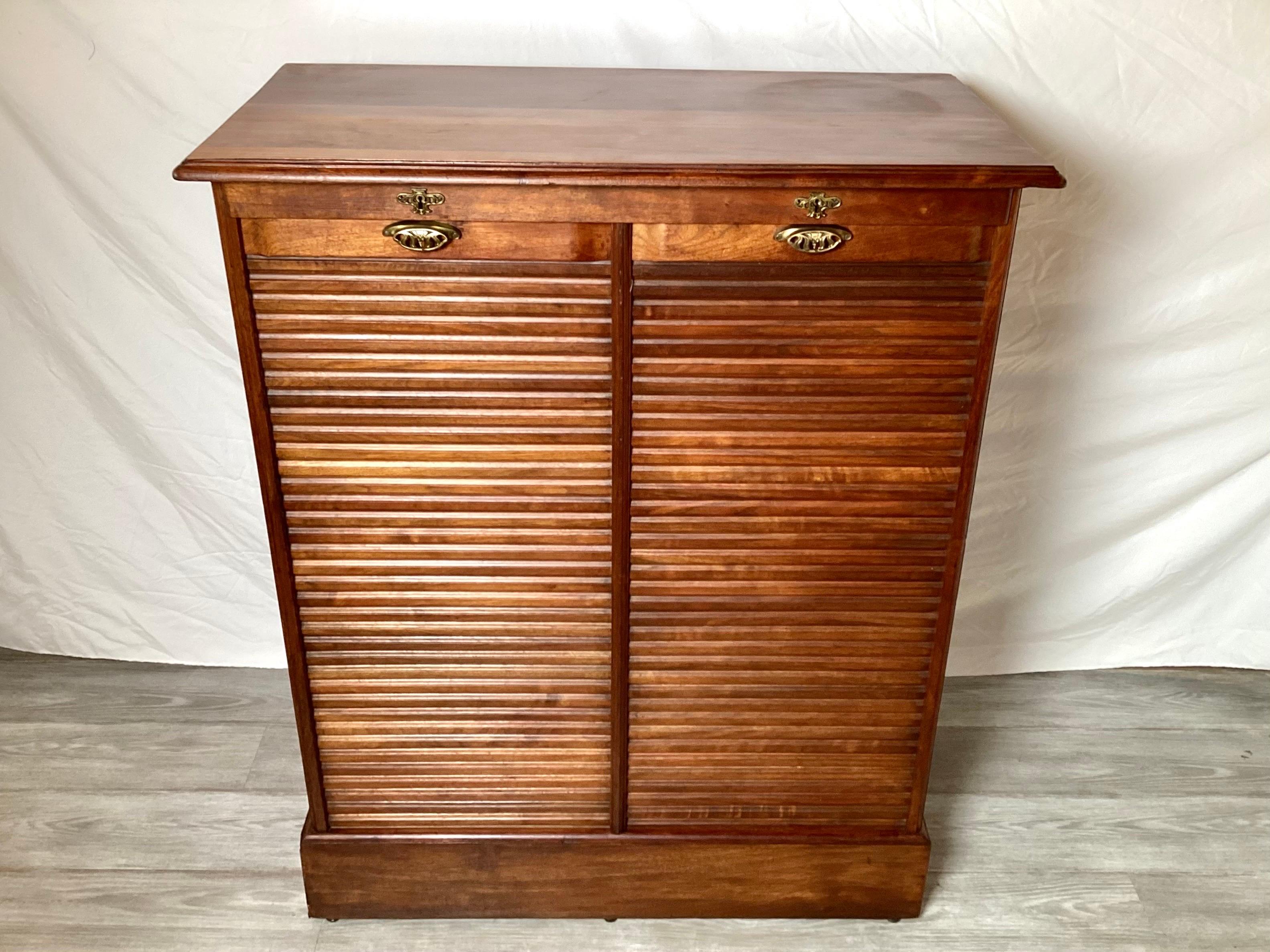 Antique 19th Century Walnut Map Cabinet with Tambour Doors For Sale at ...