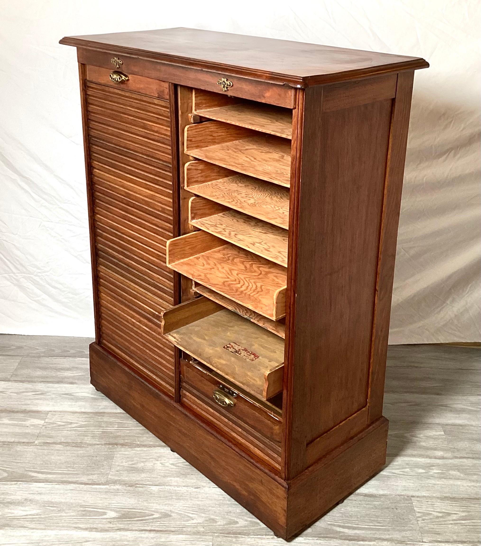 Antique 19th Century Walnut Map Cabinet with Tambour Doors For Sale at ...