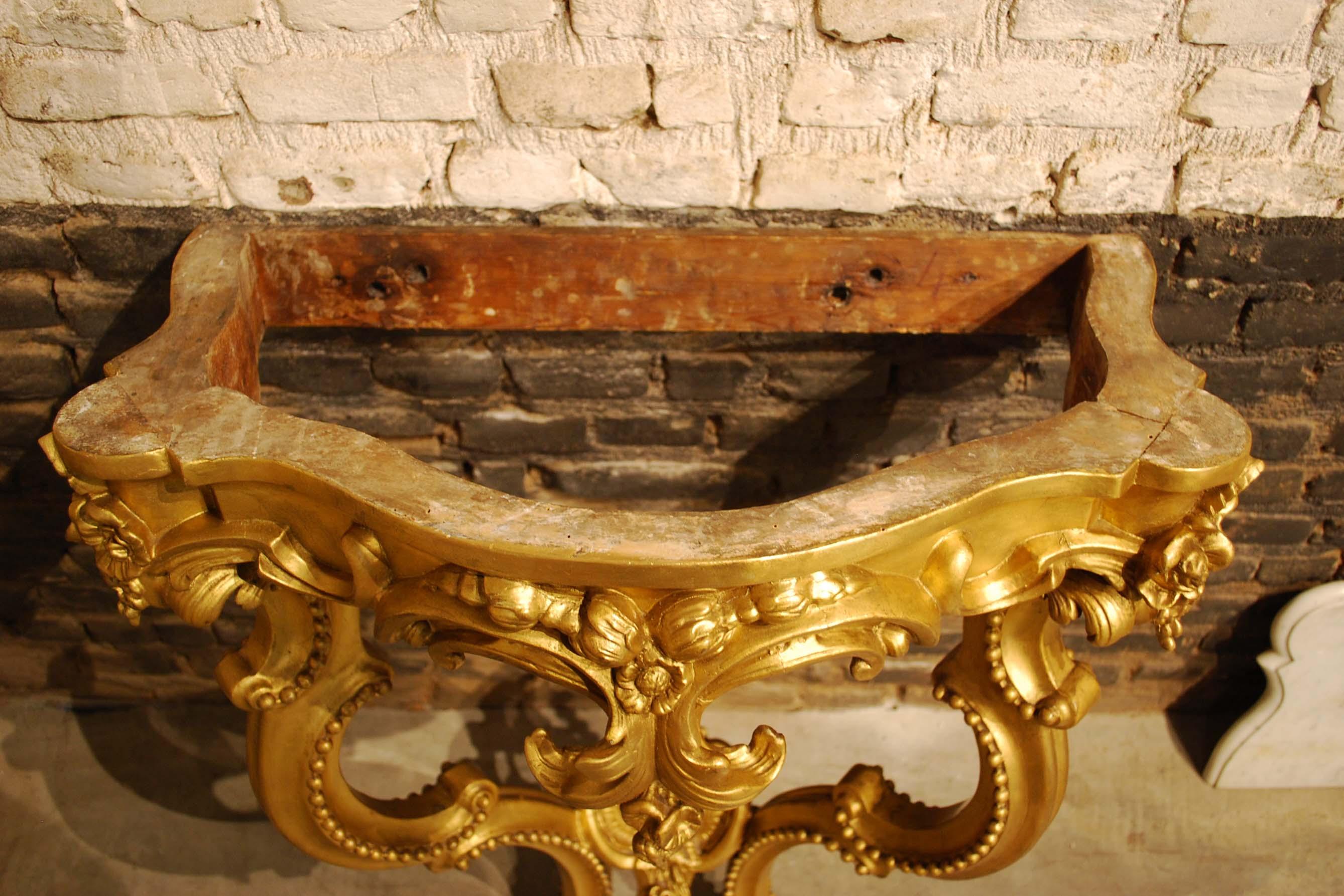 Antique 19th cty French Gold Leaf Gilded Baroque Console Table with ...