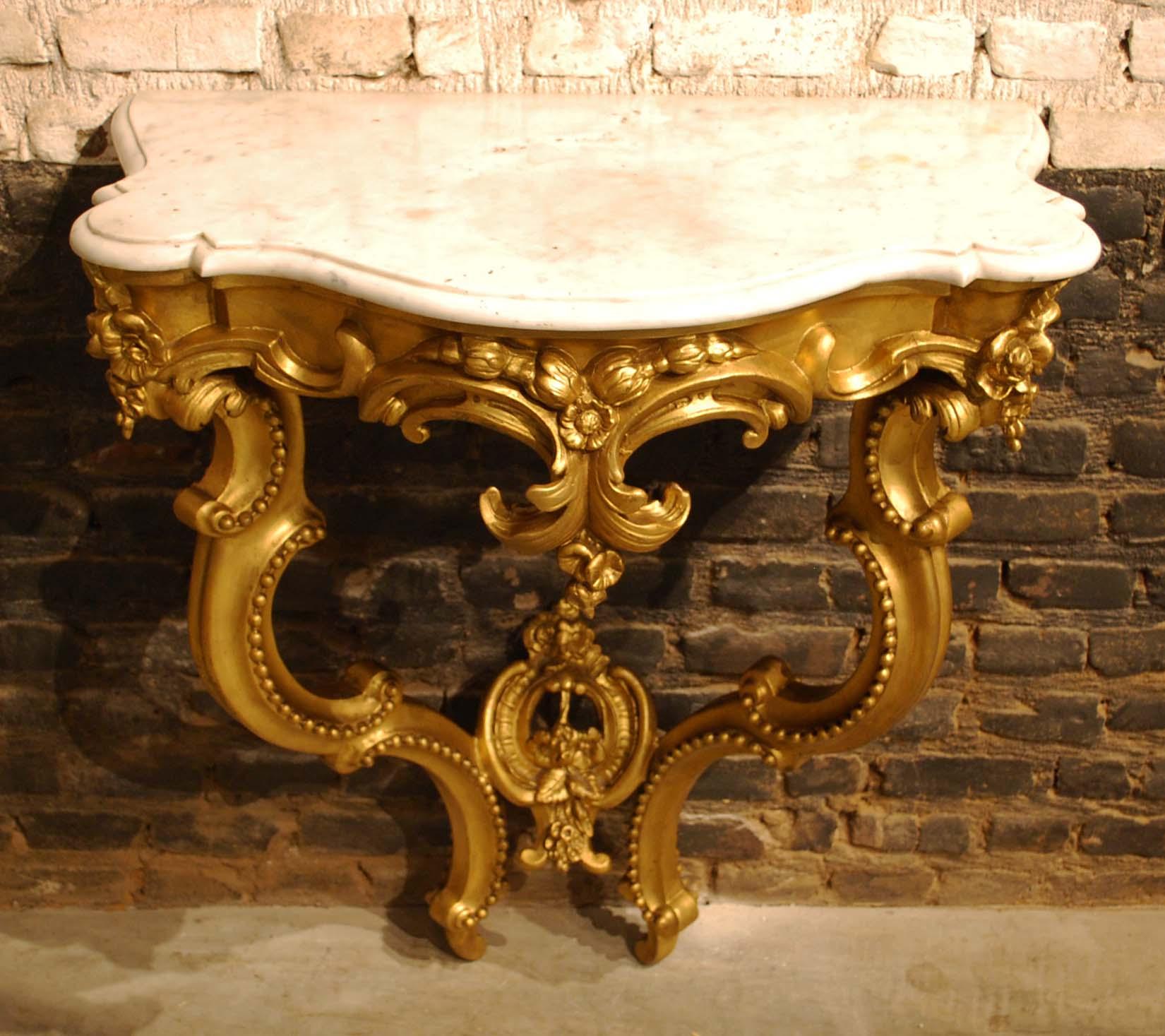 Antique 19th cty French Gold Leaf Gilded Baroque Console Table with ...